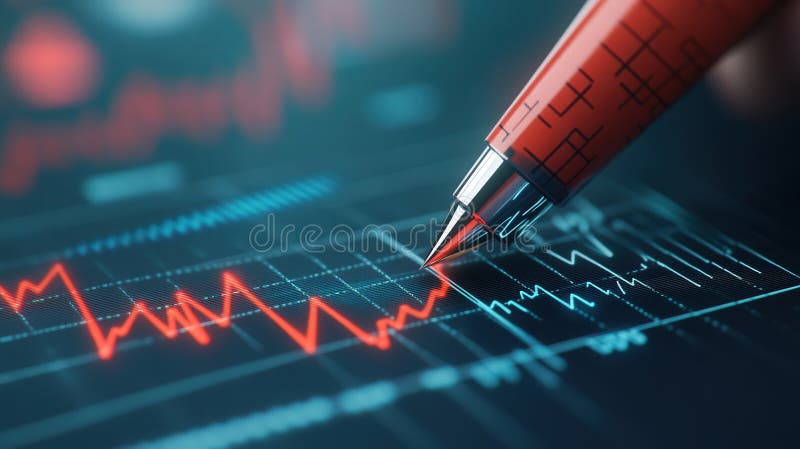 Seismograph Pen Tracing Earthquake Activity on Digital Graph Stock ...