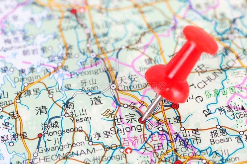 Sejong, a South Korean City Marked by a Tack on the Map Editorial Stock ...