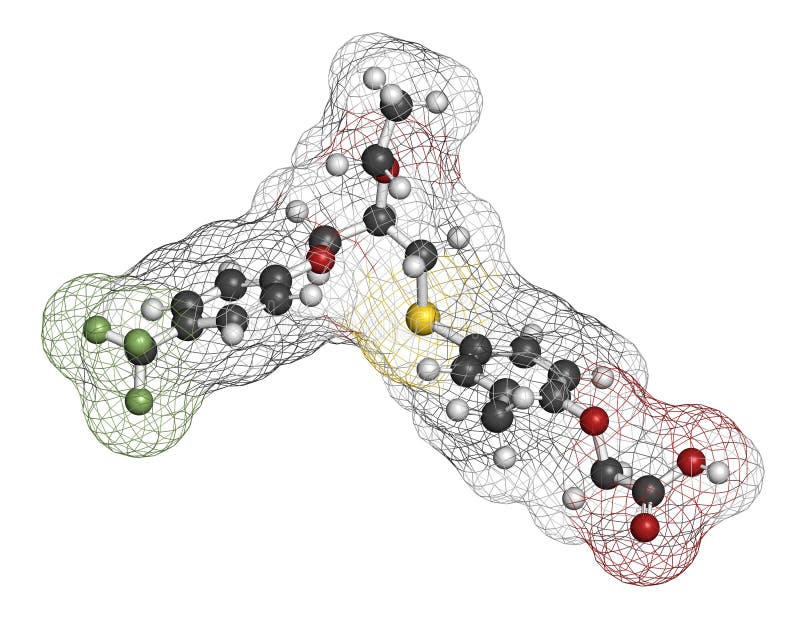 Seladelpar Drug Molecule. 3D Rendering. Atoms are Represented As ...