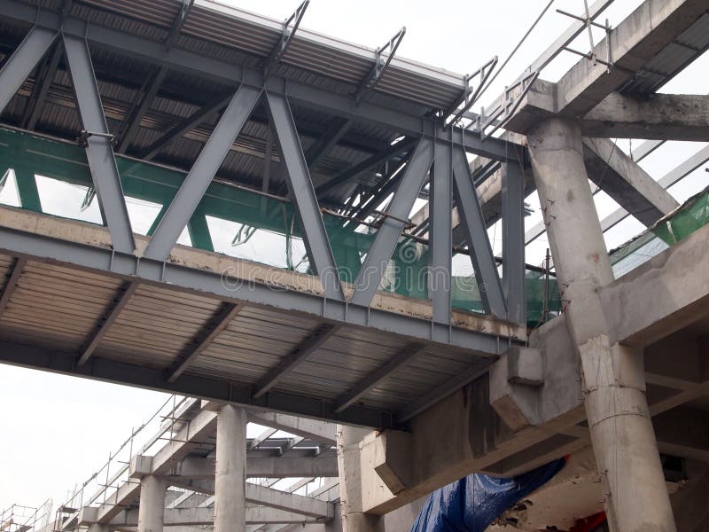 A Steel Structure Connecting Bridge is Under Construction. Editorial ...