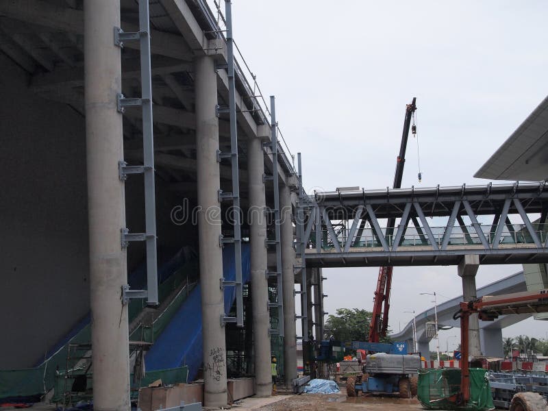 A Steel Structure Connecting Bridge is Under Construction. Editorial ...