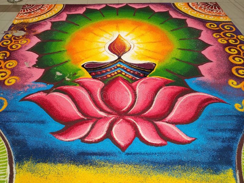 Attractive Deepavali Kolam Design. Built Using Colored Rice by Experts ...