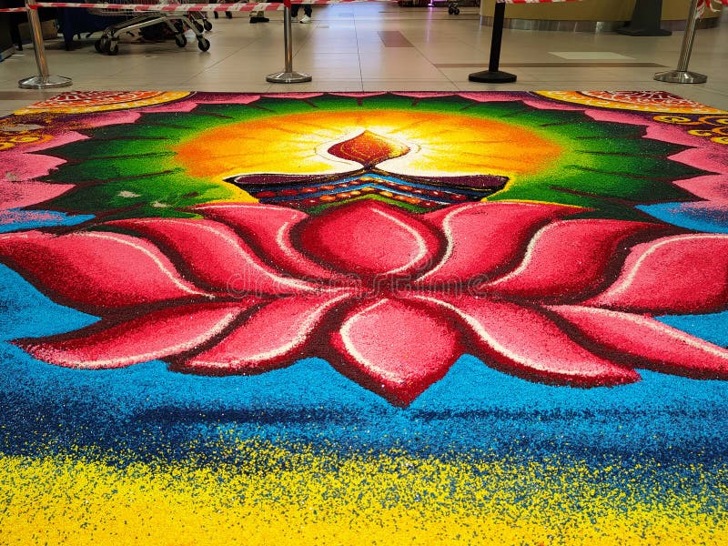 Attractive Deepavali Kolam Design. Built Using Colored Rice by Experts ...