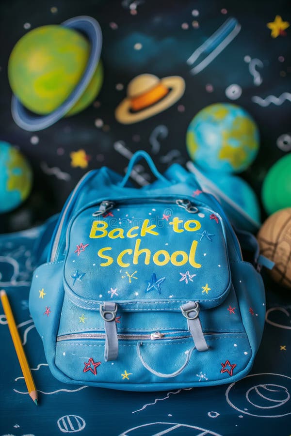 Select a Blue Backpack with a Planets and Stars Design Ideal for Kids ...