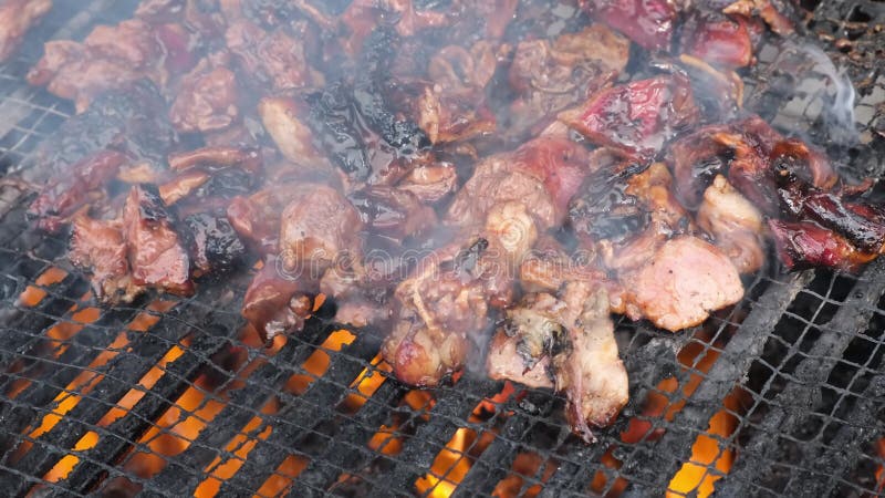 Roasted Lamb Mutton Leg is Burned with Fire Stock Video - Video of ...