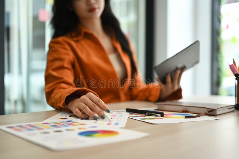 Select Focus on Woman Hand Choosing Colors from Color Swatch Samples ...
