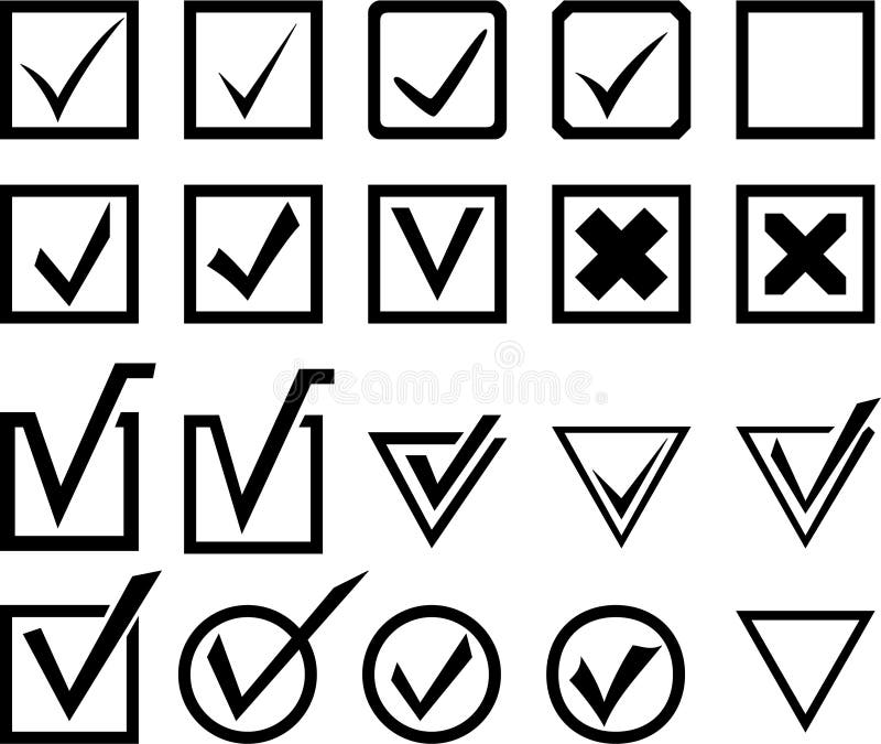 Set Hand Drawn Check Mark, Tick and Cross Brush Signs, Checkmark OK and ...