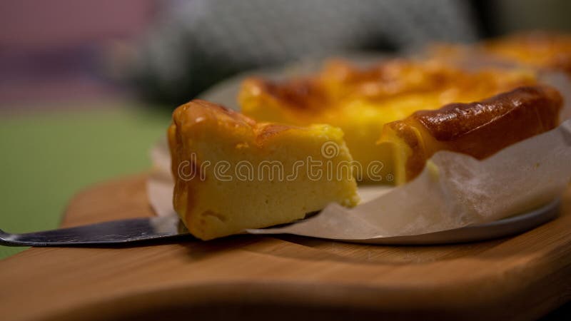 Selected Focus Basque Burnt Cheese Cake on Wooden Plate Stock Image ...
