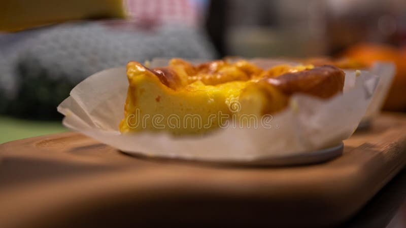 Selected Focus Basque Burnt Cheese Cake on Wooden Plate Stock Image ...