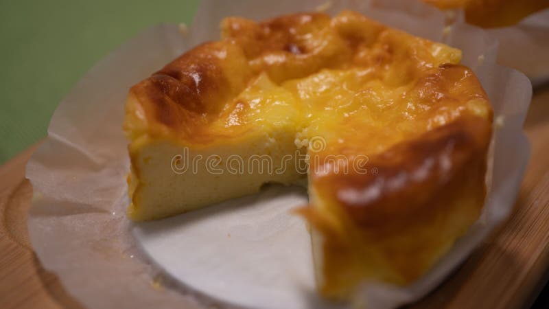 Selected Focus Basque Burnt Cheese Cake on Wooden Plate Stock Photo ...