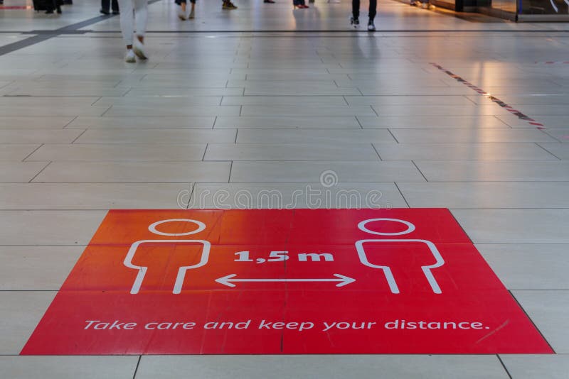 Keep Your Distance Sign on the Floor Inside Railway Station in Germany ...