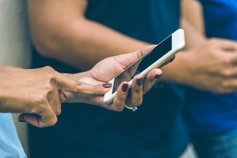 Selected Focus on Women Hand Touch the Mobile Phone Screen Search or ...