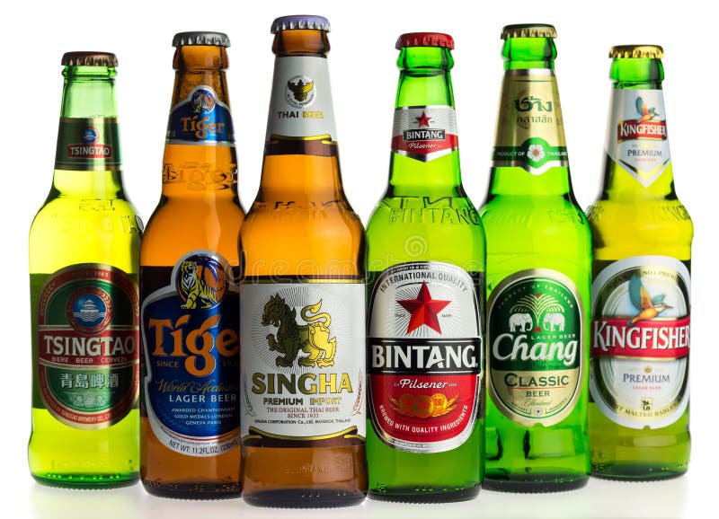 Selection of Asian Lager Beers Editorial Image - Image of pilsner ...