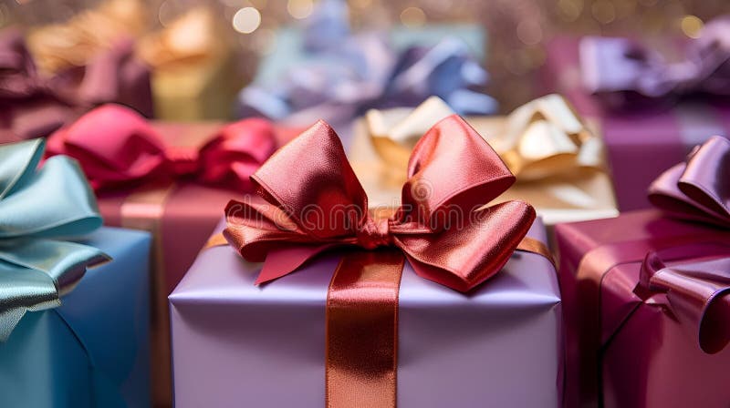 A Selection of Assorted Gift Boxes of Various Sizes and Colors Adorned ...