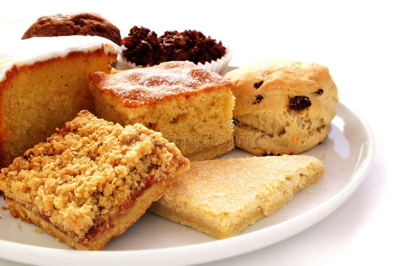 Selection of Baked Cakes on White Platter Stock Photo - Image of ...