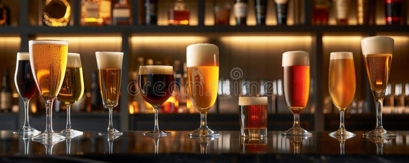 A Selection of Beer Glasses Filled with Different Types of Beer, from ...