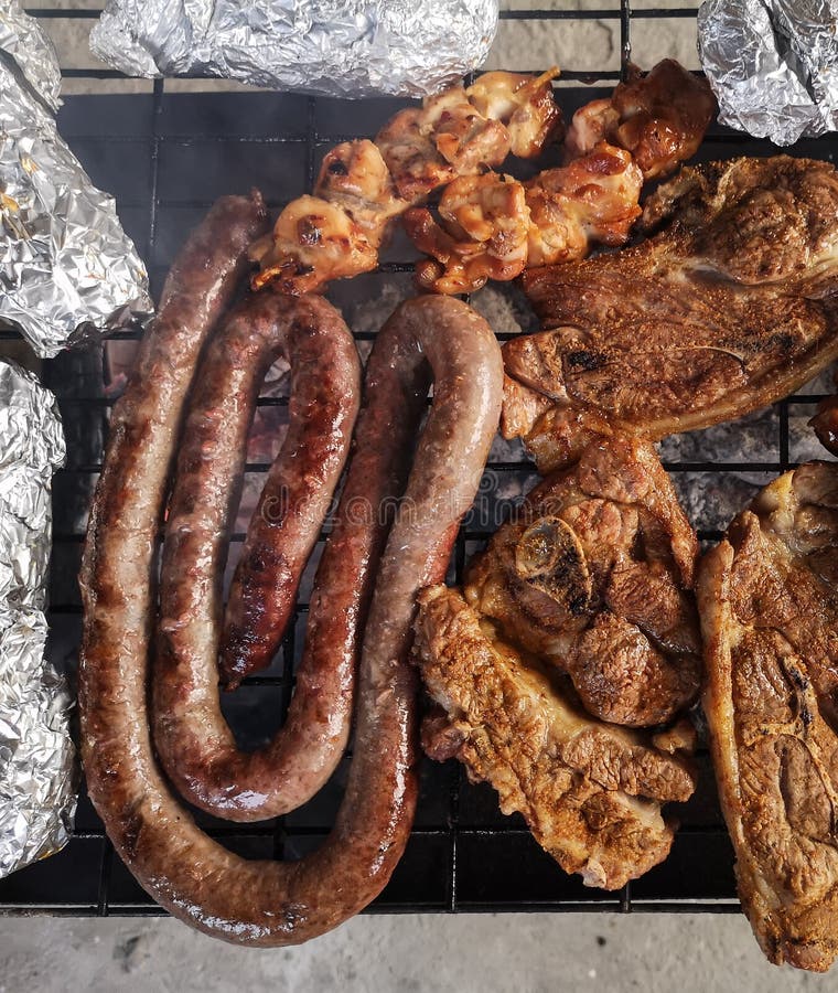 Selection of Braai Meats on the Grill Stock Image - Image of braaied ...