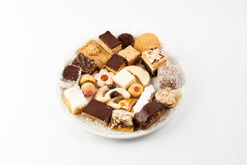 Selection of Cakes on Plate Stock Image - Image of isolated, chocolaty ...