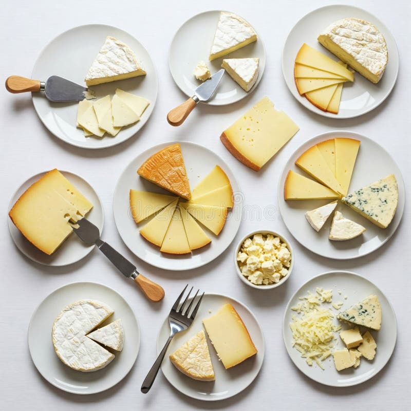 Variety of Cheeses on a White Background. Top View. Stock Illustration ...