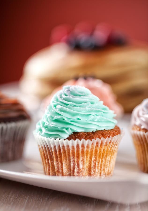 Selection of Colored Cupcakes on a Plate. High Quality Photo. Stock ...