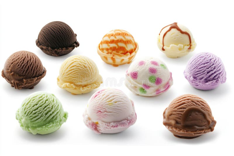 A Selection of Colorful Ice Cream Flavors Arranged on a White ...