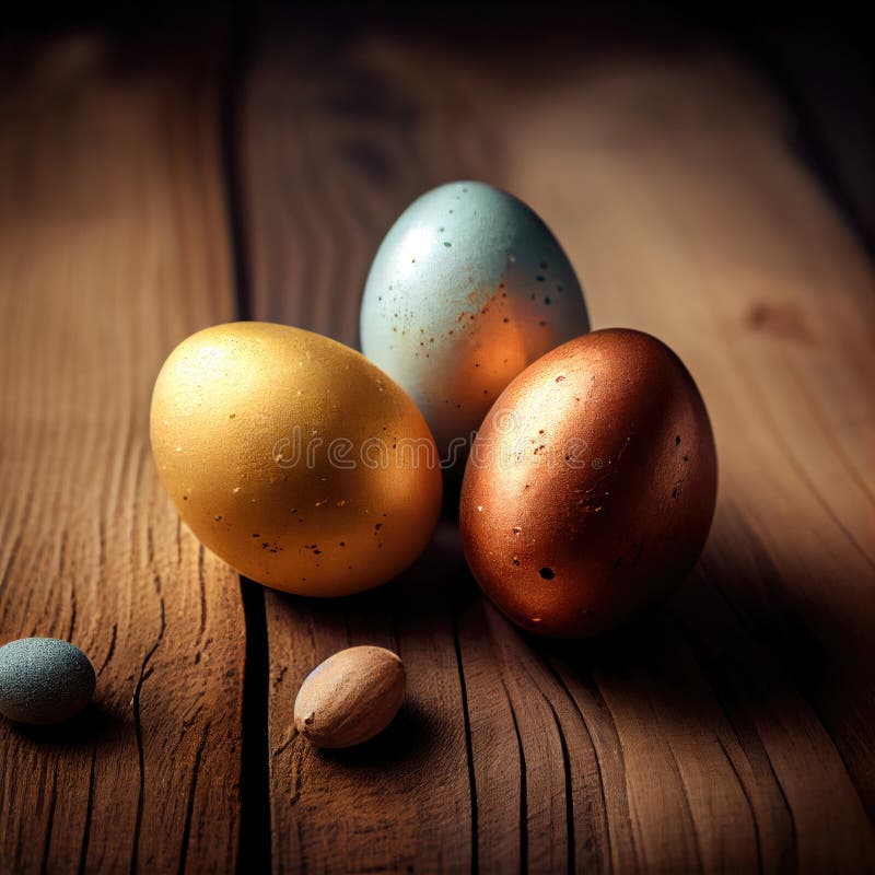A Selection of Coloured Eggs on a Wooden Table. Generative AI Stock ...