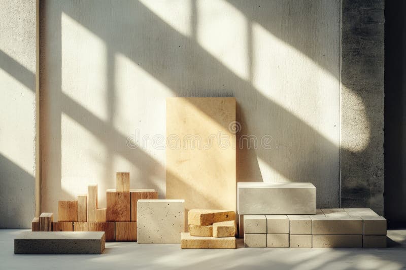 Selection of Construction Materials Including Wood, Bricks, and ...