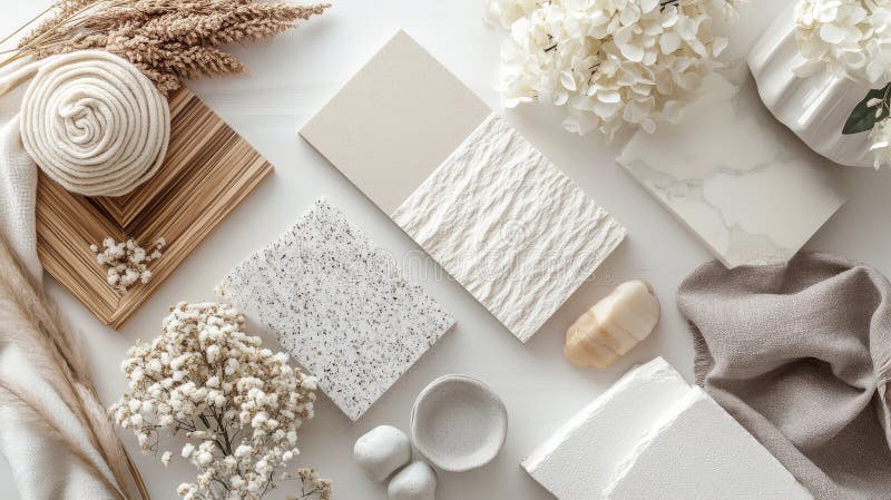 A Selection of Countertop Samples is Displayed in a Flat Lay, Exhibiting a Range of Textures and ...