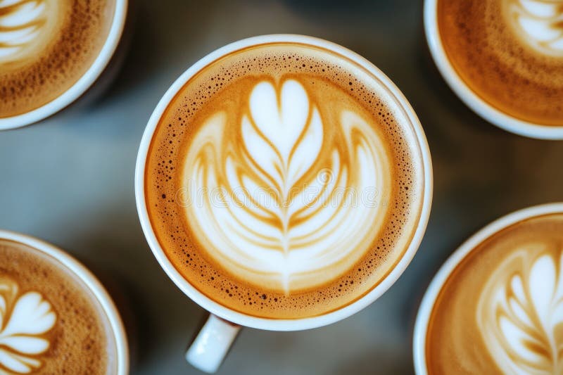 A Selection of Cups of Coffee Featuring Artistic Designs Made with ...