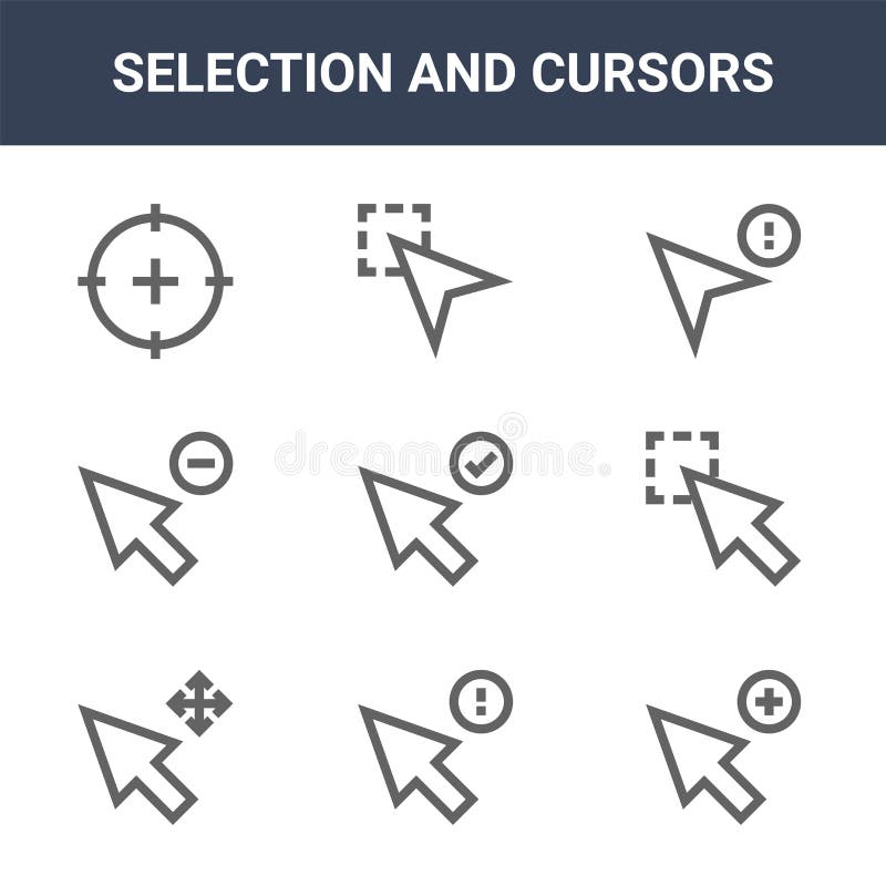 9 Selection and Cursors Icons Pack. Trendy Selection and Cursors Icons on White Background Stock ...