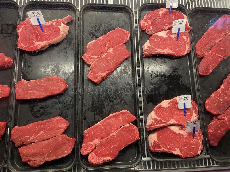 Selection of Cuts of Meat at a Restaurant Stock Photo - Image of ...