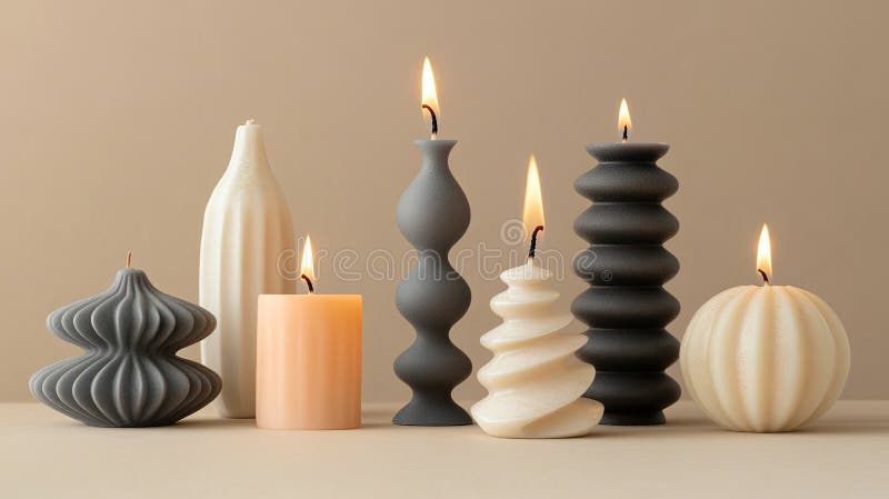 A Selection of Decorative Candles in Various Shapes on a Neutral Stock ...