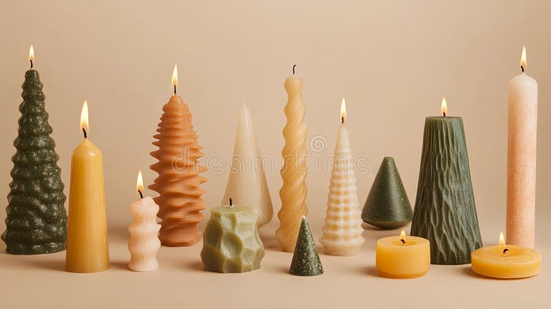 A Selection of Decorative Candles in Various Shapes on a Neutral Stock ...