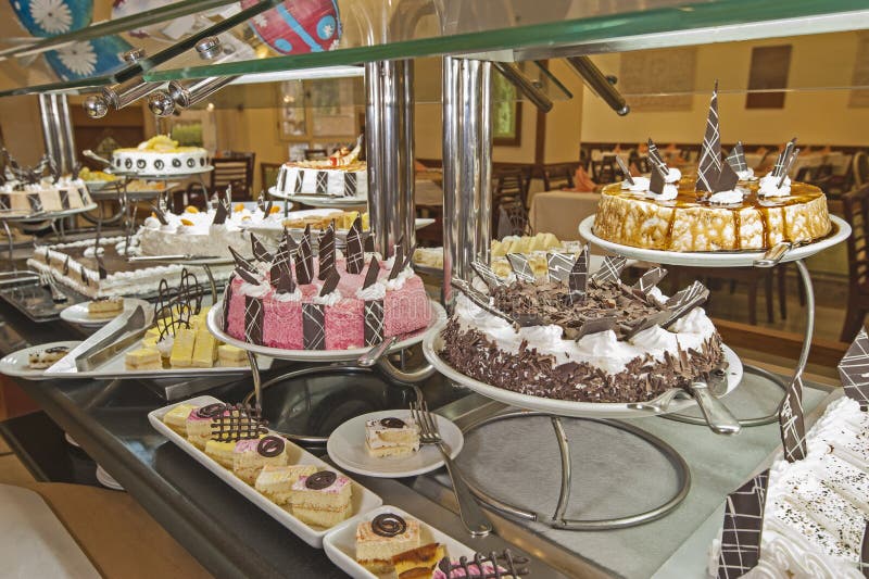 Selection of Desserts on Display at a Restaurant Buffet Stock Photo ...