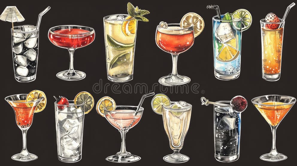 A Selection of Different Cocktail Drinks. Perfect for Menu Design or ...