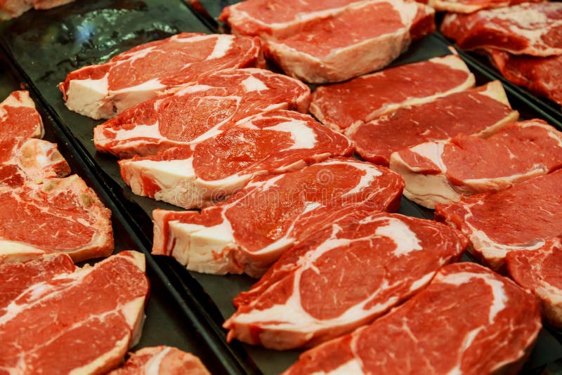 Selection of Different Cuts of Fresh Raw Red Meat in Supermarket Stock ...