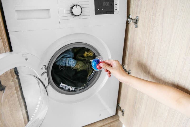 Selection of Different Laundry Capsules, Laundry Gel Capsules in a ...