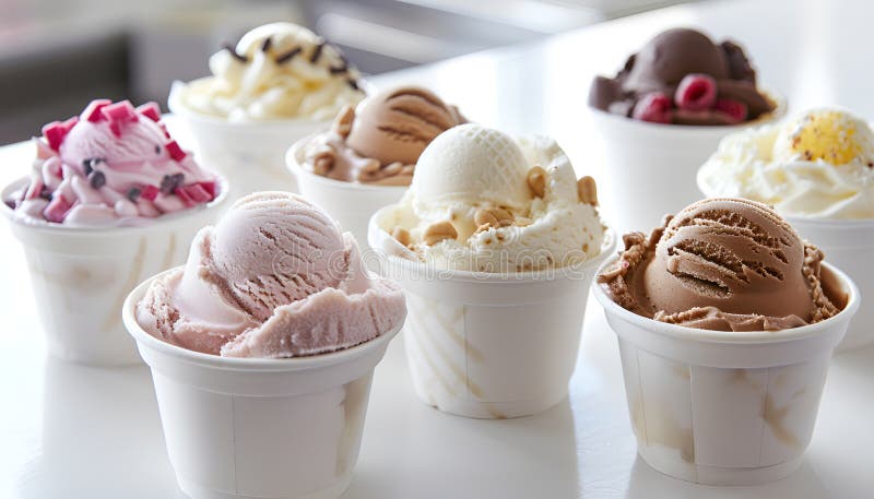 Selection of Different Rolled Ice Creams in Cone Cups Stock Photo ...