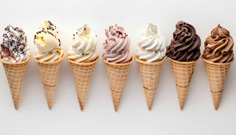 Selection of Different Rolled Ice Creams in Cone Cups Stock Image ...