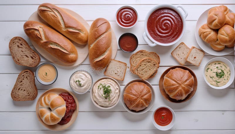Selection of Different Types of Bread with Various Sauces As a Side ...