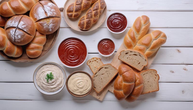 Selection of Different Types of Bread with Various Sauces As a Side ...