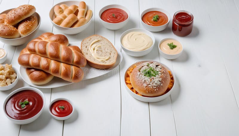 Selection of Different Types of Bread with Various Sauces As a Side ...