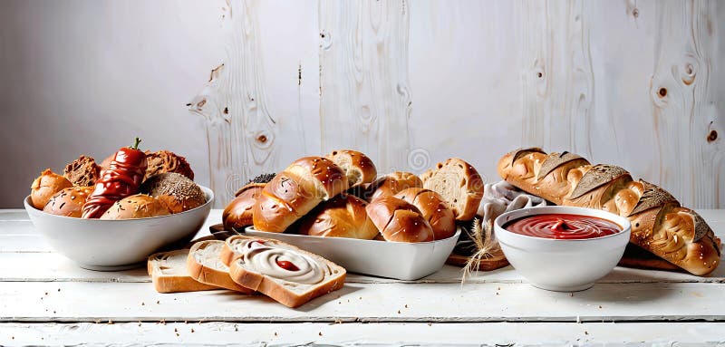 Selection of Different Types of Bread with Various Sauces As a Side ...