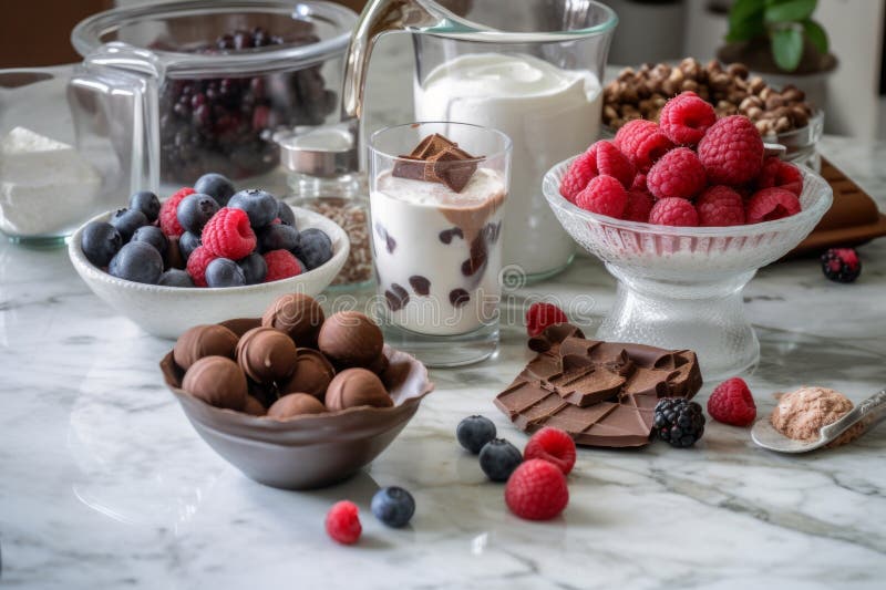 Selection of Different Types of Food on White Table Stock Image - Image ...