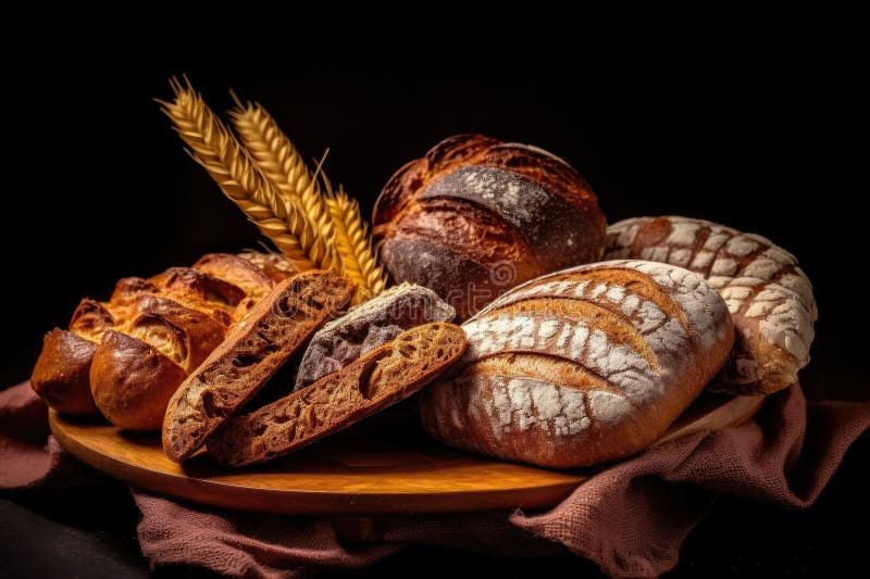 A Selection of Different Types of Rye and Wheat Bread Arranged on a ...
