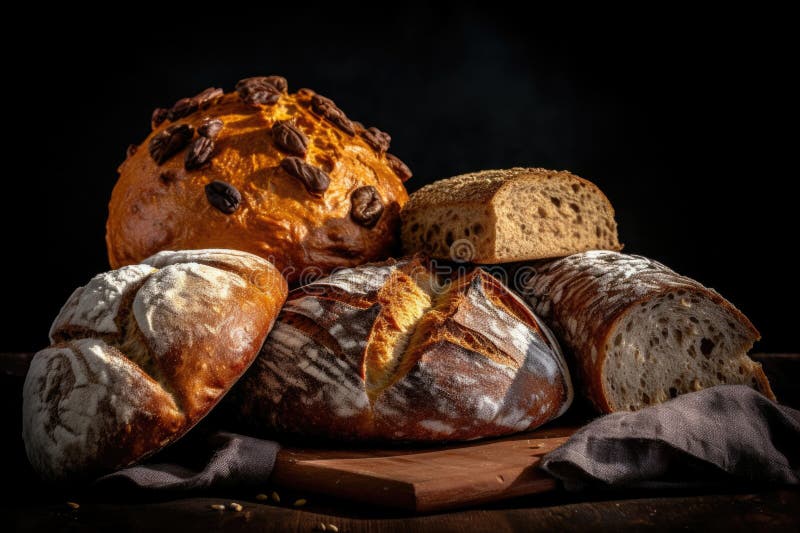 A Selection of Different Types of Rye and Wheat Bread Arranged on a ...