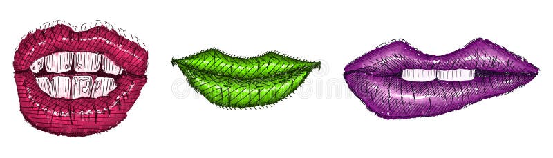 A Selection of Drawings Sketch Female Lips Bright Stock Illustration ...