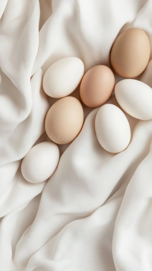 Collection of Various Eggs Arranged on Soft White Fabric in a Natural ...