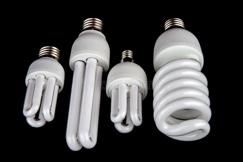 Selection of Energy Saving Lamps on a Black Background Stock Photo ...