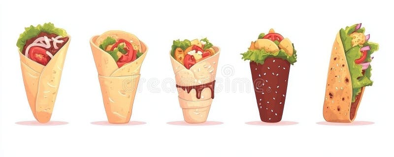 A Selection of Four Assorted Wraps Filled with Grilled Chicken and ...